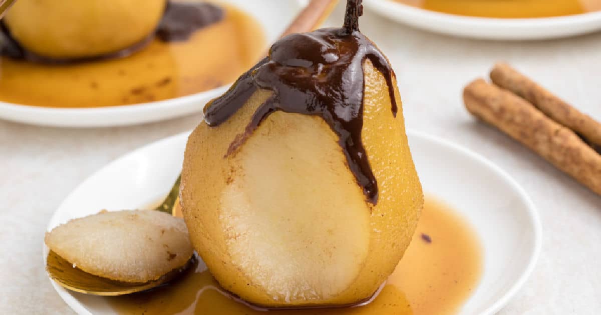 Two Poached Pears and Chocolate Sauce • A Weekend Cook®